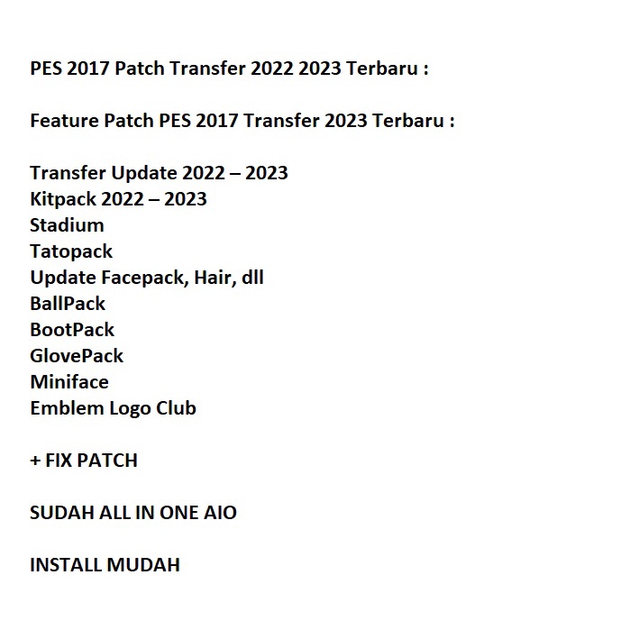 Jual PC GAMES PES 2017 COMPLETE DENGAN Patch Transfer 2022 2023 Terbaru ... Jual PC GAMES PES 2017 COMPLETE DENGAN Patch Transfer 2022 2023 Terbaru ...