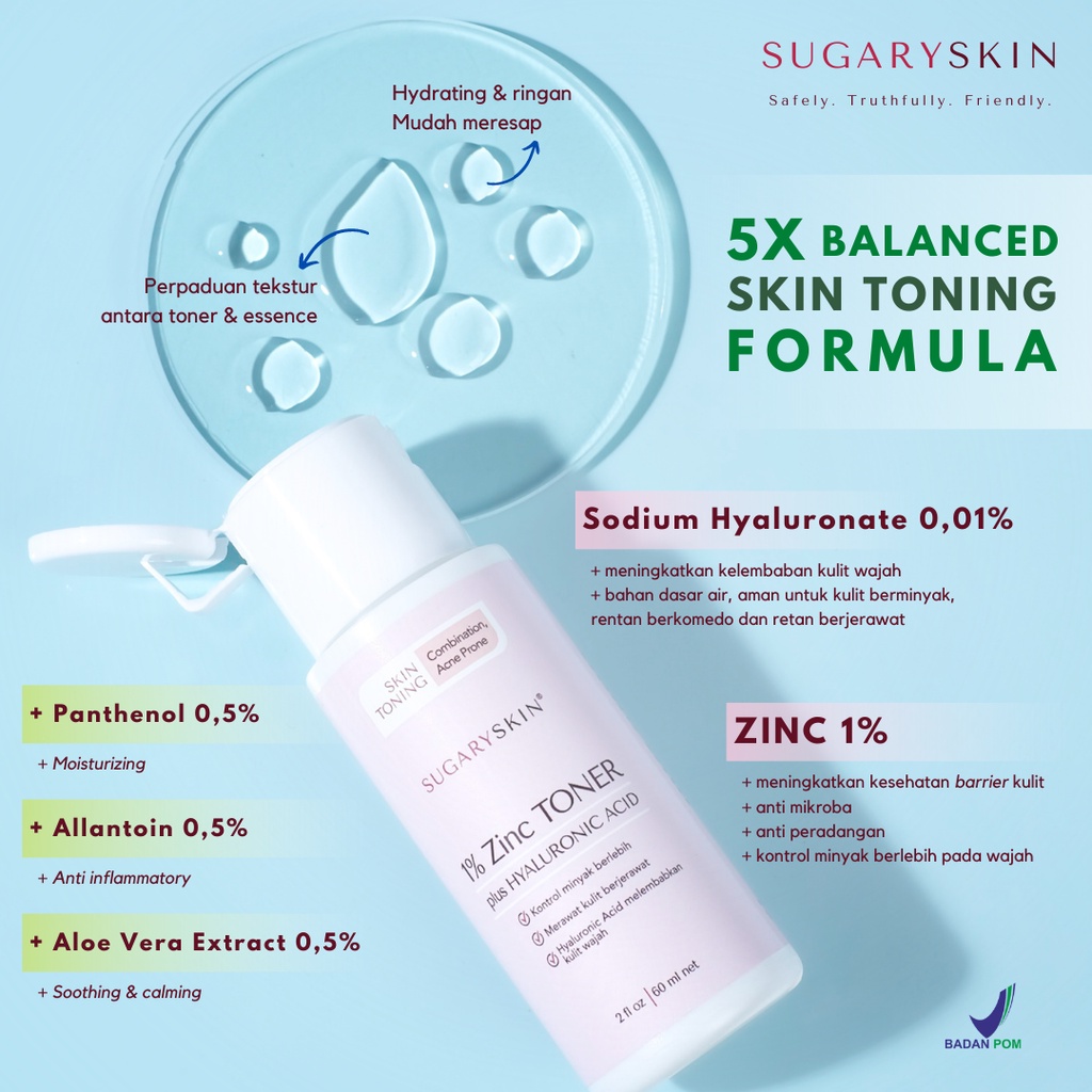 Jual SUGARYSKIN - 1% Zinc + Hyaluronic Acid Toner (Bottle 60 ML ...
