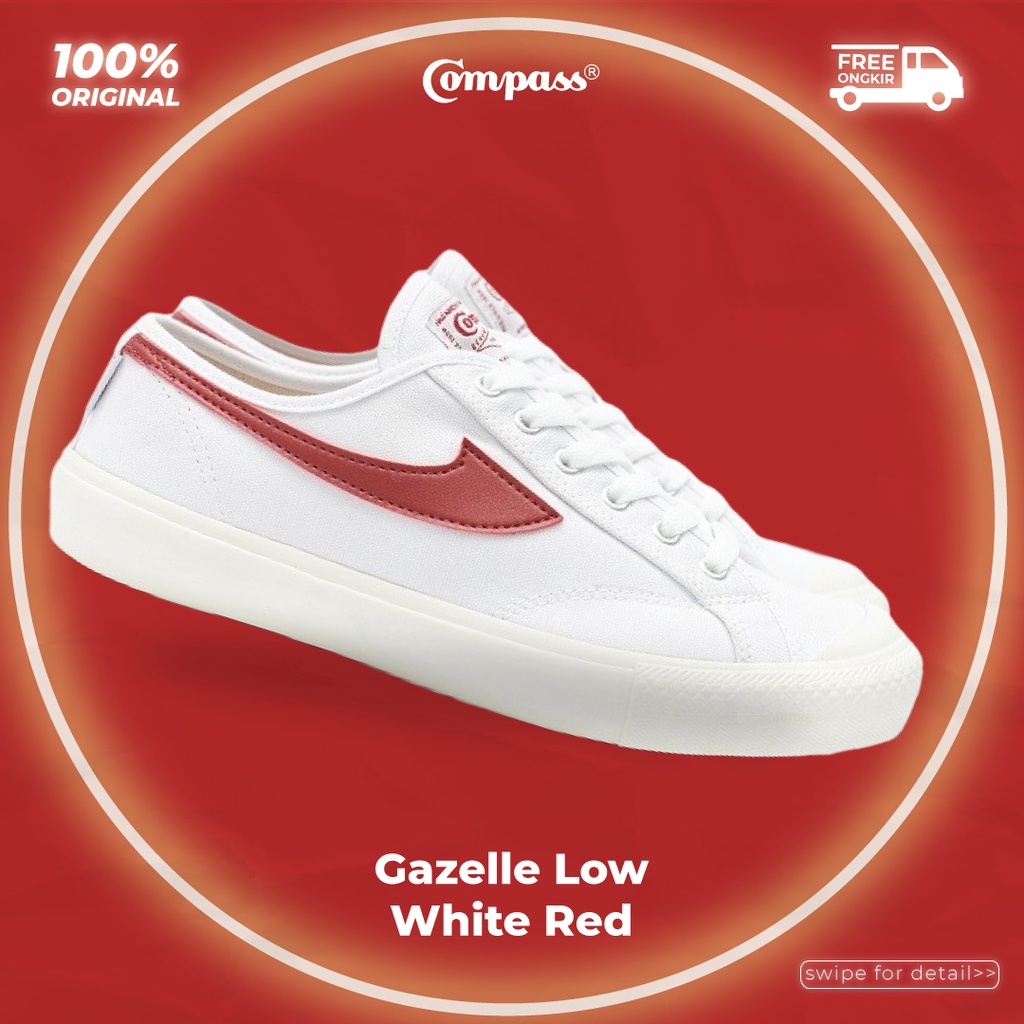 Jual [ORIGINAL] SEPATU COMPASS GAZELLE LOW WHITE RED | Shopee Indonesia