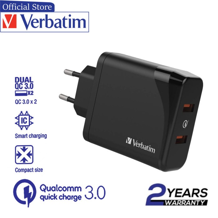 Jual Port Verbatim Charger 2-Port 36W Qc3.0 (Black) #66346 | Shopee ...