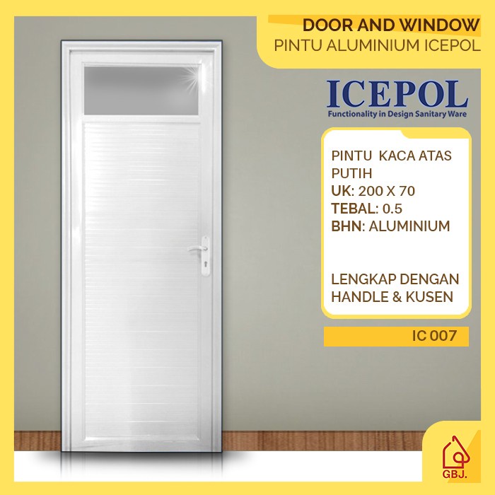 Jual PINTU ALUMINIUM KACA ATAS PUTIH ICEPOL 200X70 + KUSEN + HANDLE ...