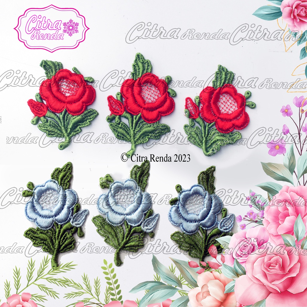 Jual (Per 3 Pcs) AP429 Rose Embroidery Bunga Mawar / Patc Bordiran ...
