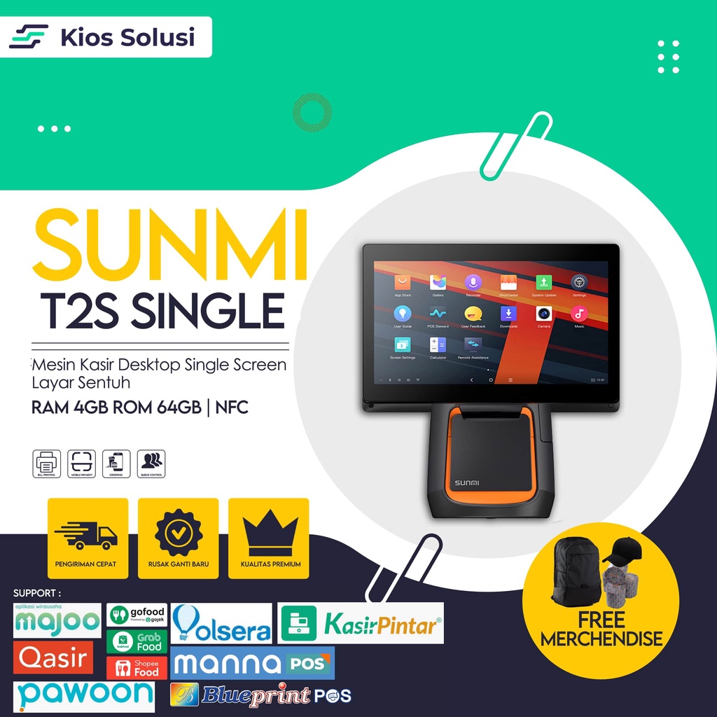 Jual Mesin Kasir Desktop Printer Thermal Sunmi T2S Single Screen | RAM 4 ROM 64 GB | Shopee ...