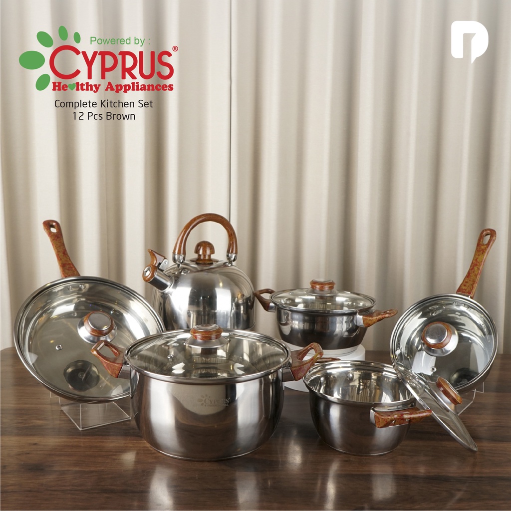 Jual CYPRUS COMPLETE KITCHEN SET 12 PCS BROWN | PERLENGKAPAN MEMASAK STAINLESS | PANCI ...