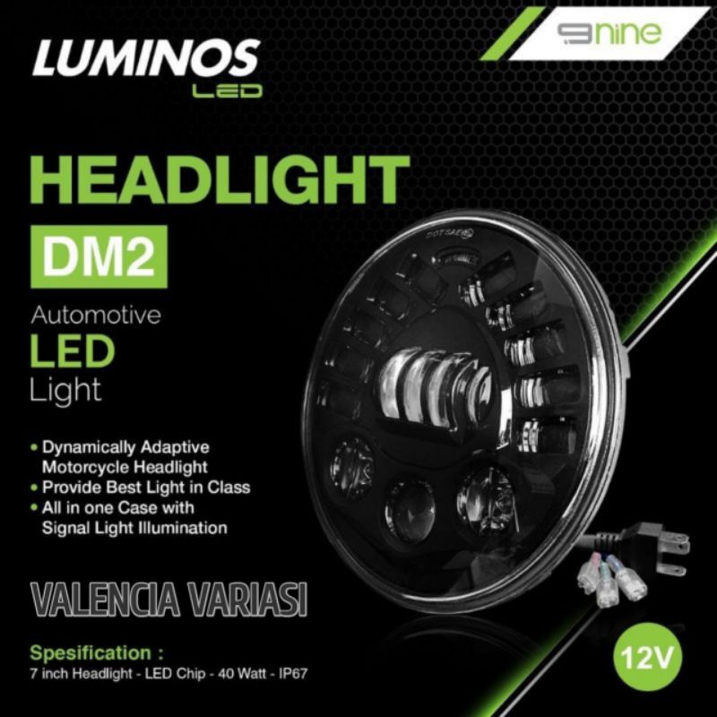 Jual LAMPU LED DEPAN MOTOR 9NINE LUMINOS DAYMAKER CUSTOM HARLEY 7 INCH ...