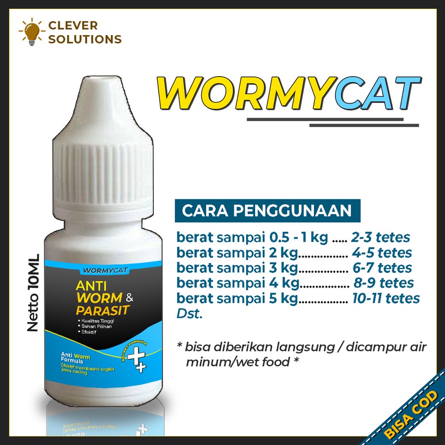 Jual WORMY CAT Obat Cacing Kucing CLEVER SOLUTIONS | Obat tetes ...