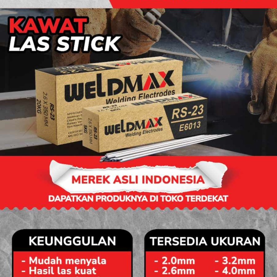 Jual Weldmax Kawat Las 1 Kg / Kawat Las Electroda AWS E6013 (RS-23) - 2.0MM (1KG) | Shopee Indonesia