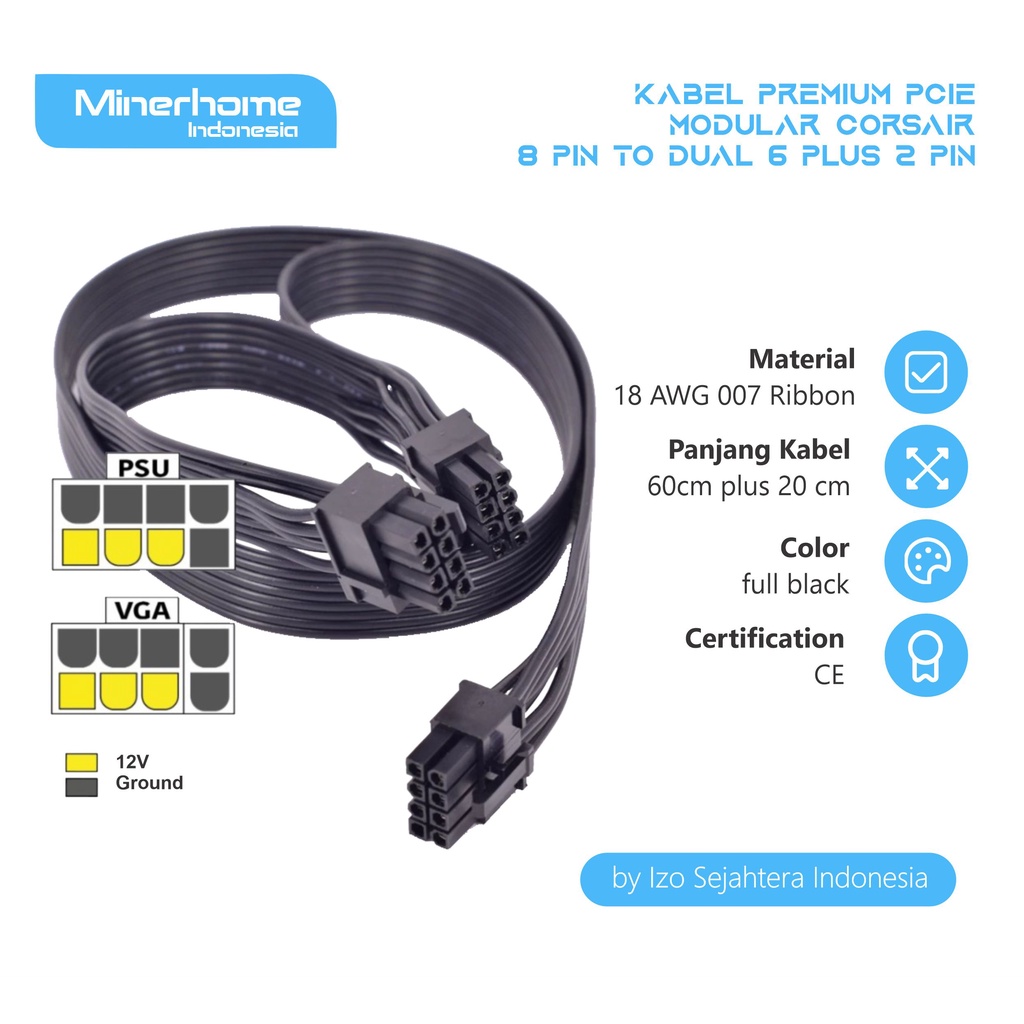 Jual Kabel Modular PCIE Corsair Premium 8 Pin to 2x 6+2 Pin | Shopee ...