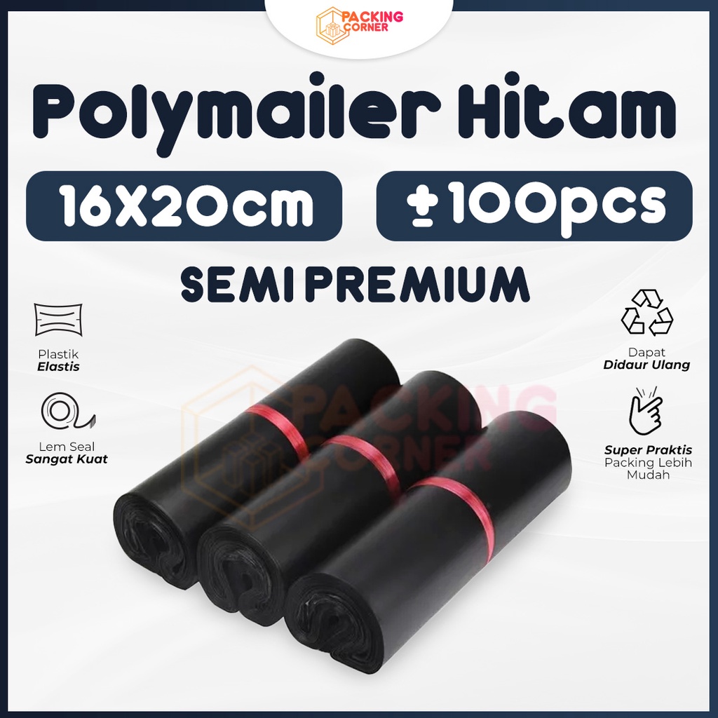 Jual Polymailer Warna Hitam PREMIUM 16x20 isi 100 pcs Tebal Plastik ...
