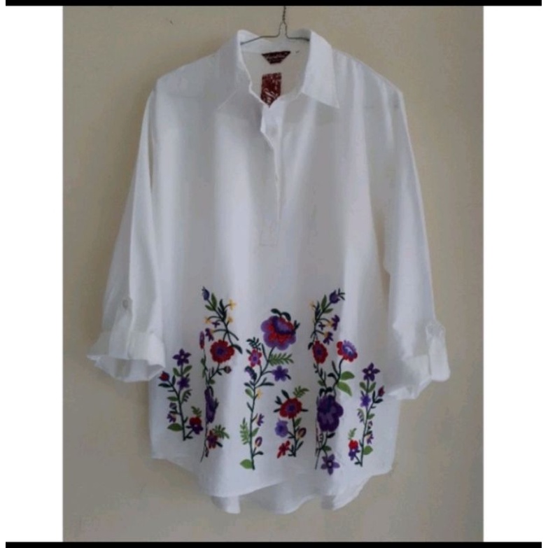 Jual KEMEJA BORDIR BUNGA FASHION CEWEK TERBARU KEMEJA BORDIRAN BUSUI ...