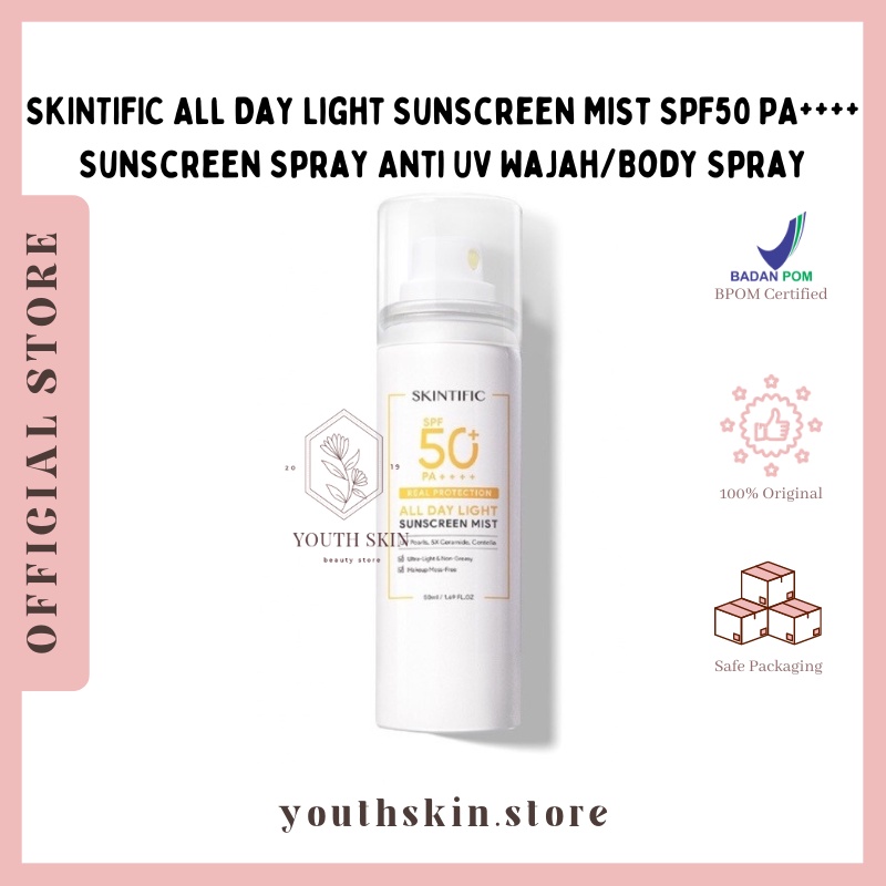 Jual SKINTIFIC All Day Light Sunscreen Mist SPF50 PA++++ Sunscreen Spray Anti UV Wajah/Body ...