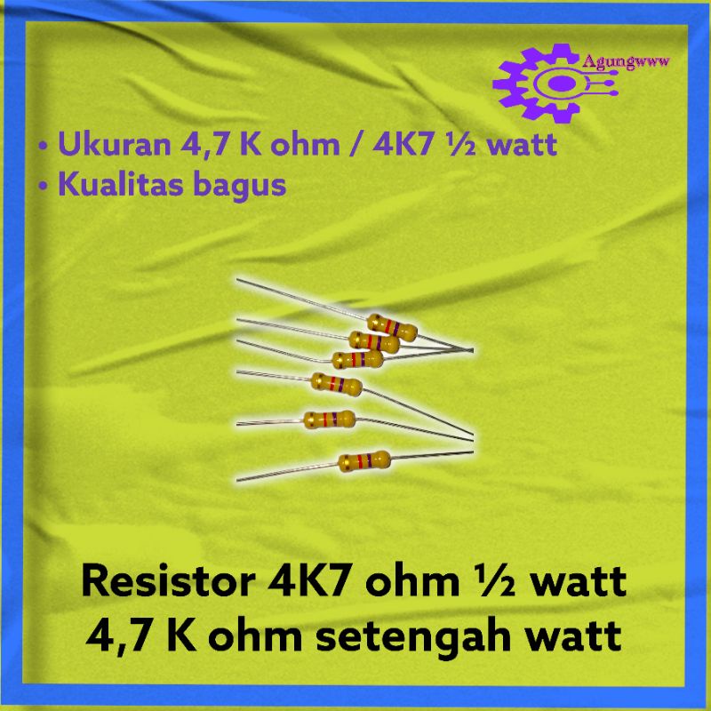 Jual Resistor 4K7 ohm 1/2 watt , 4,7K Ohm setengah watt | Shopee Indonesia