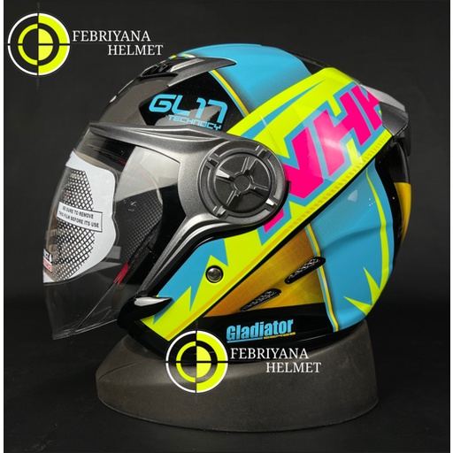 Jual HELM NHK GLADIATOR GL17 BLACK BLUE YELLOW HALF FACE NHK DOUBLE ...