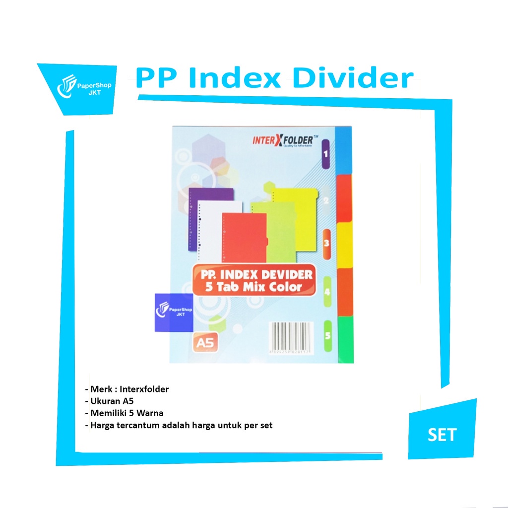 Jual INTERXFOLDER - PP Index Divider 5 Tab Mix Colour A5 - Set | Shopee ...