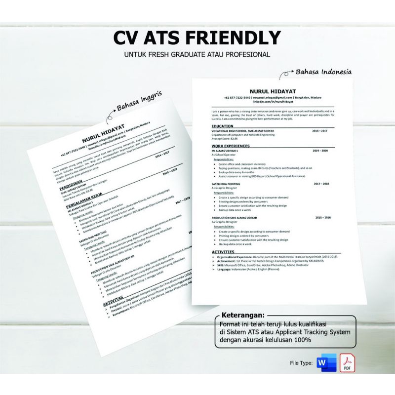 Jual Template CV Ats Friendly File Word Siap Edit (Bahasa Indonesia ...