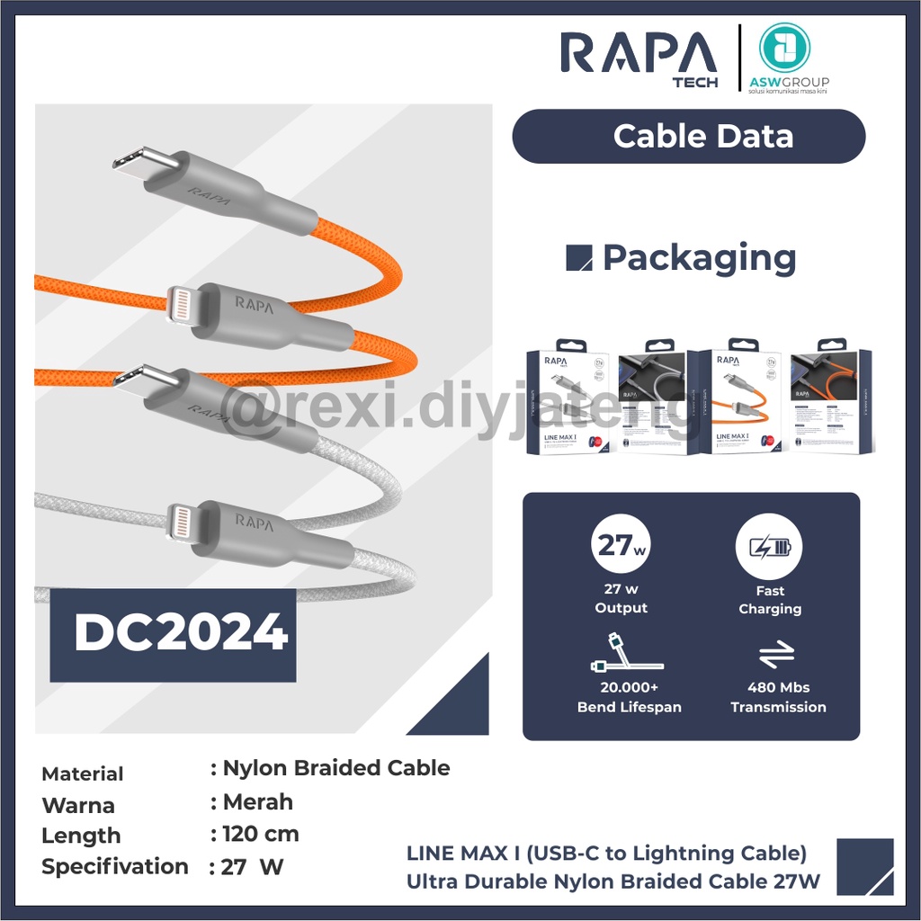 Jual Kabel data ultra durable nylon type-c to lightning 27 W kode ...