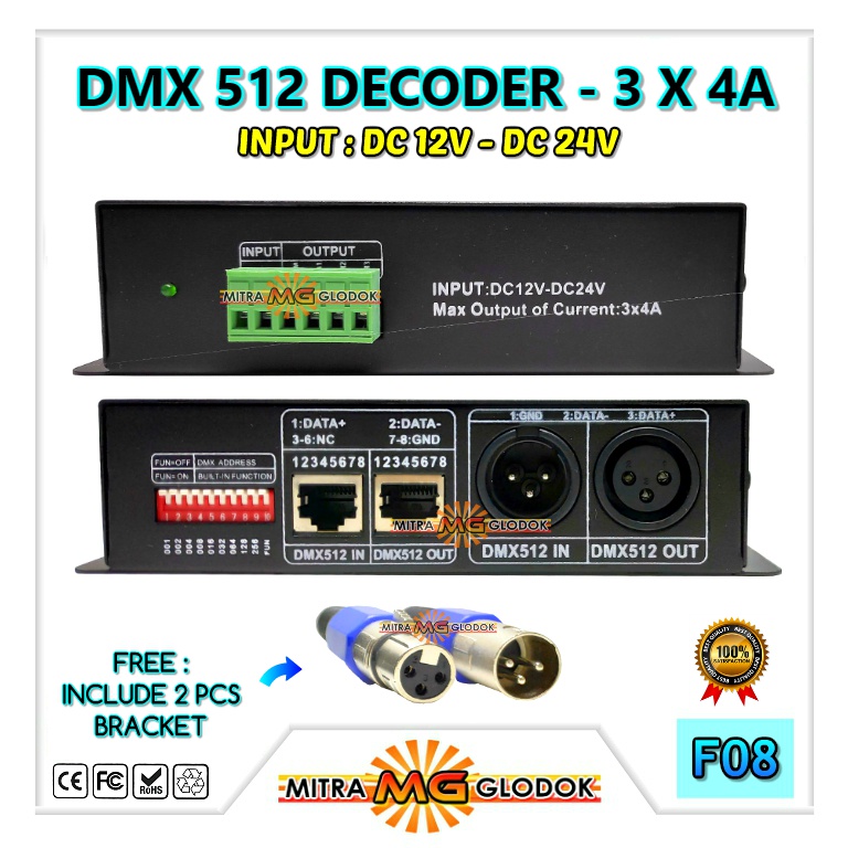 Jual DMX 512 CONTROLLER DMX DECODER 3 x 4 A ~ 12V-24V - CONTROLLER LED STRIP RGB FULL COLOR ...