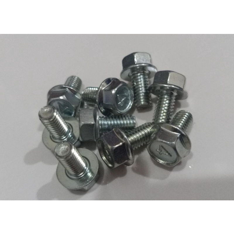 Jual M6 x 12 Flange Bolt kunci 10 /baut mesin motor putih m6x12 | Shopee Indonesia