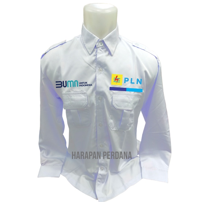 Jual Seragam Kemeja PDH Kantor PLN Lengan Panjang Biru Navy / Dongker Kantong Dua 2 Bahan Texas ...