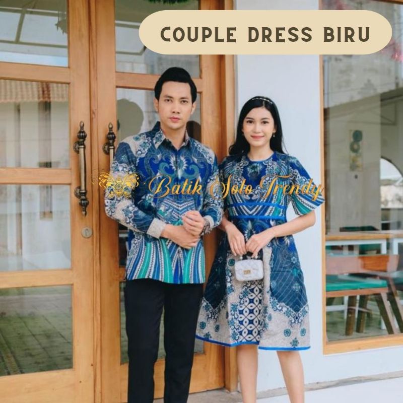 Jual COUPLE BIRU BATIK TUNIK / DRESS WANITA DAN KEMEJA BATIK KAIN KATUN ...