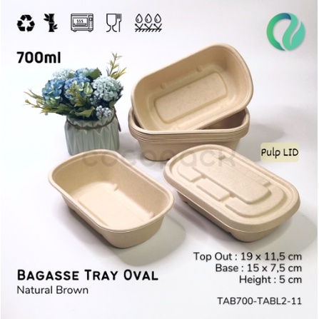 Jual Bagasse Oval 700ml Natural Brown Tutup Pulp 10 PCS | Shopee Indonesia