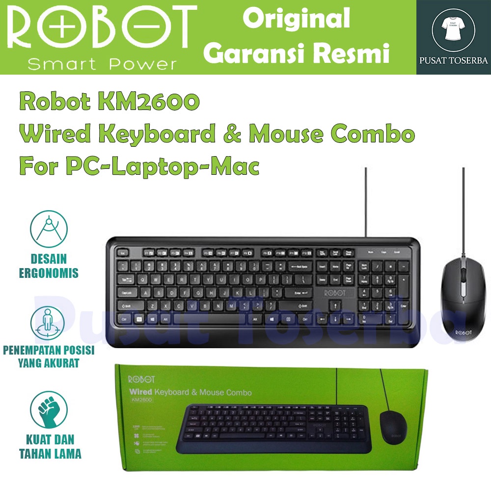 Jual Keyboard & Mouse Combo Robot KM2600 Wired for Komputer/Laptop/Mac ...