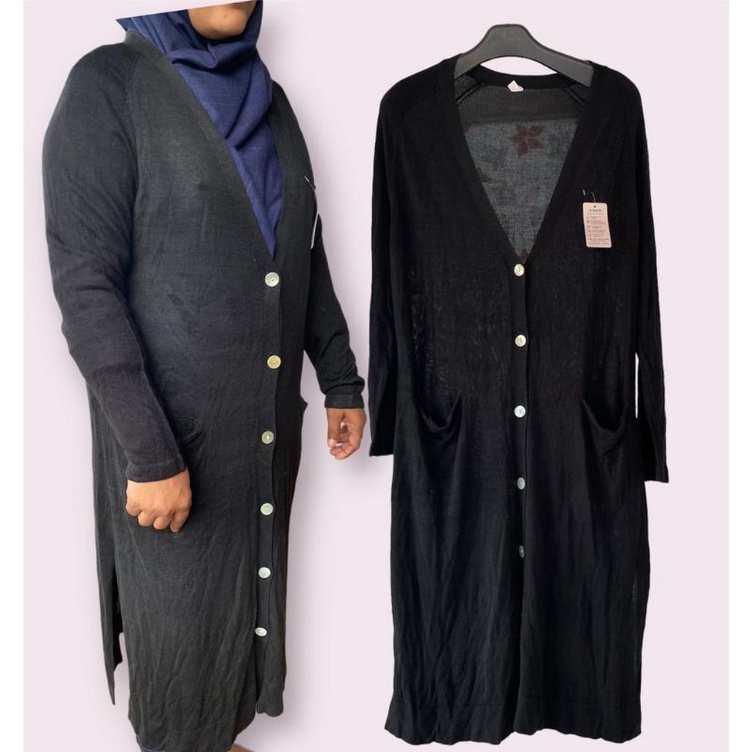 Jual long cardigan import wanita hitam lengan panjang | Shopee Indonesia