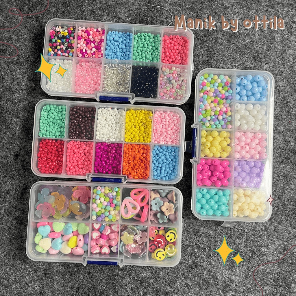 Jual Paket Set manik manik DIY mote kit box senar 10 color | Shopee ...