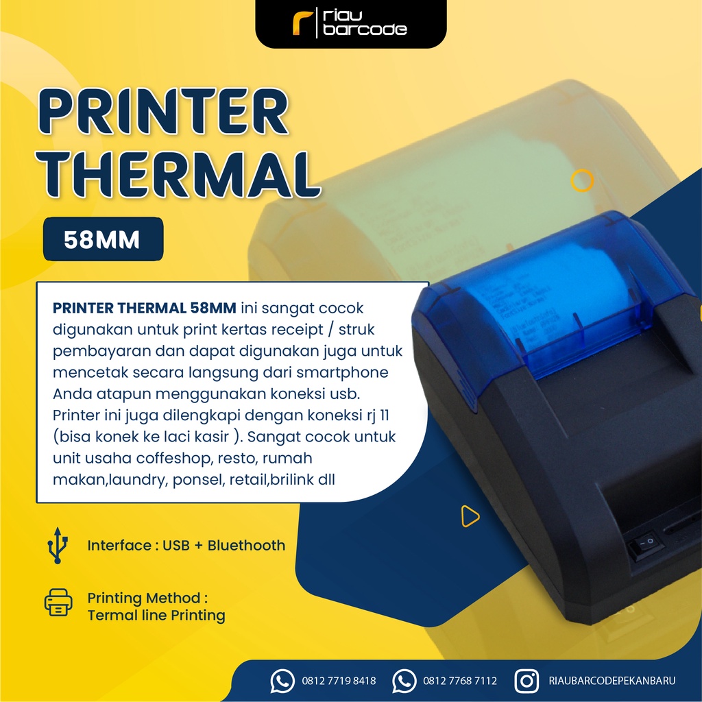 Jual PRINTER KASIR/STRUK THERMAL 58MM USB + BLUETOOTH | Shopee Indonesia