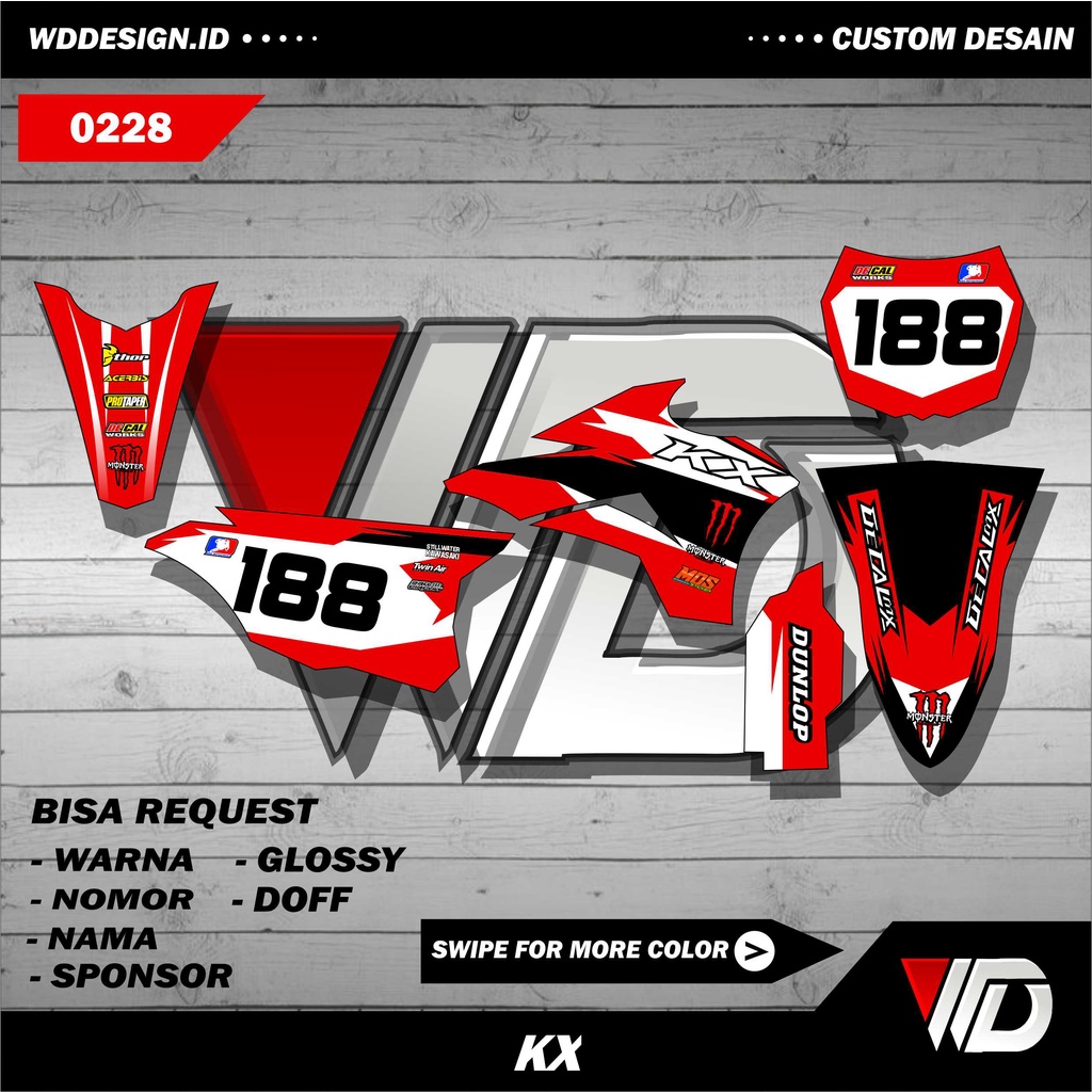 Jual 0228 Decal stiker sepeda motor kx 250 full body motif hitam putih ...