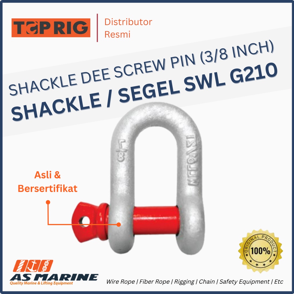 Jual TOPRIG Shackle Dee / Segel D G210 Screw Pin 3/8 Inch (1 Ton ...