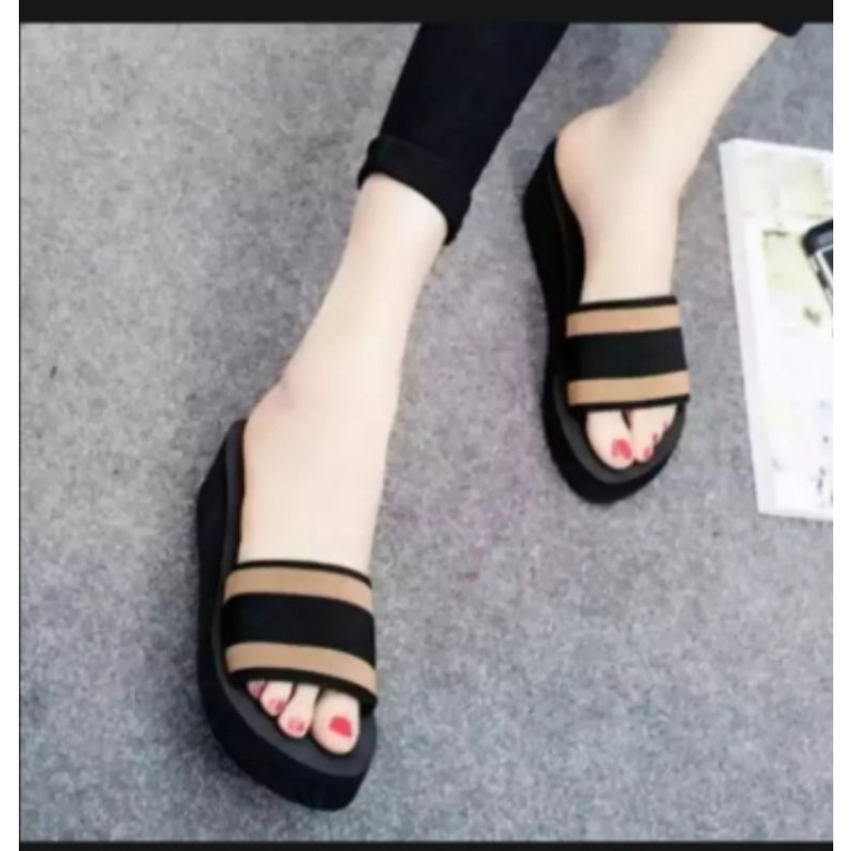 Jual Sandal Wedges Wanita Slop Simple Terbaru Sendal Wanita Kekinian ...