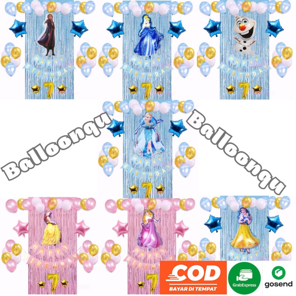 Jual PAKET Backdrop Dekorasi Princess Balon Set Elsa Olaf Cinderella ...