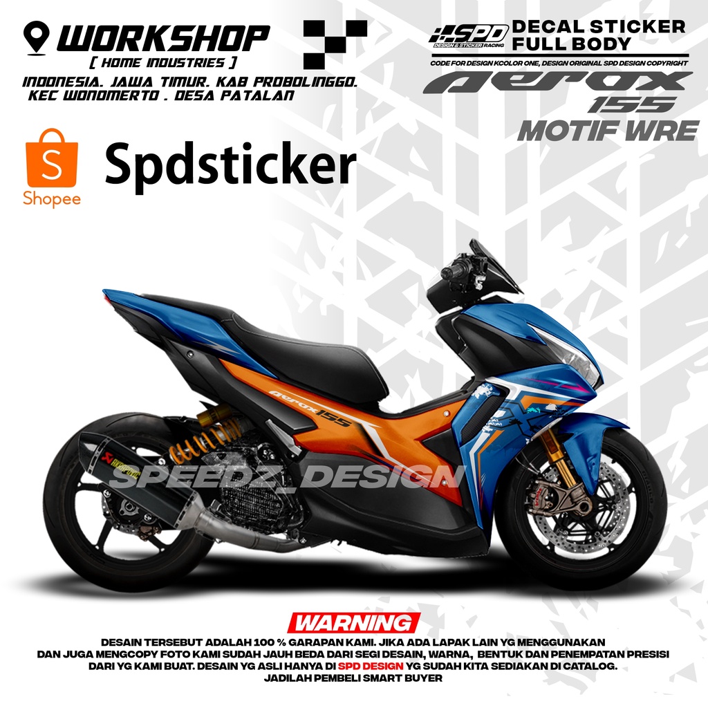 Jual decal stiker aerox 155 blue orange racing keren full body | Shopee ...
