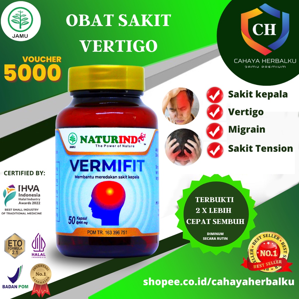 Jual Obat Vertigo Sakit Kepala Menahun Vermifit Naturindo | Shopee ...