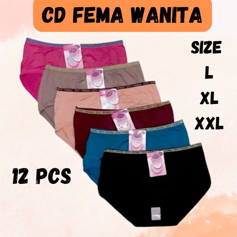 Jual 12 pcs celana dalam wanita super lembut FEMA size L XL XXL- CD remaja polos | Shopee Indonesia