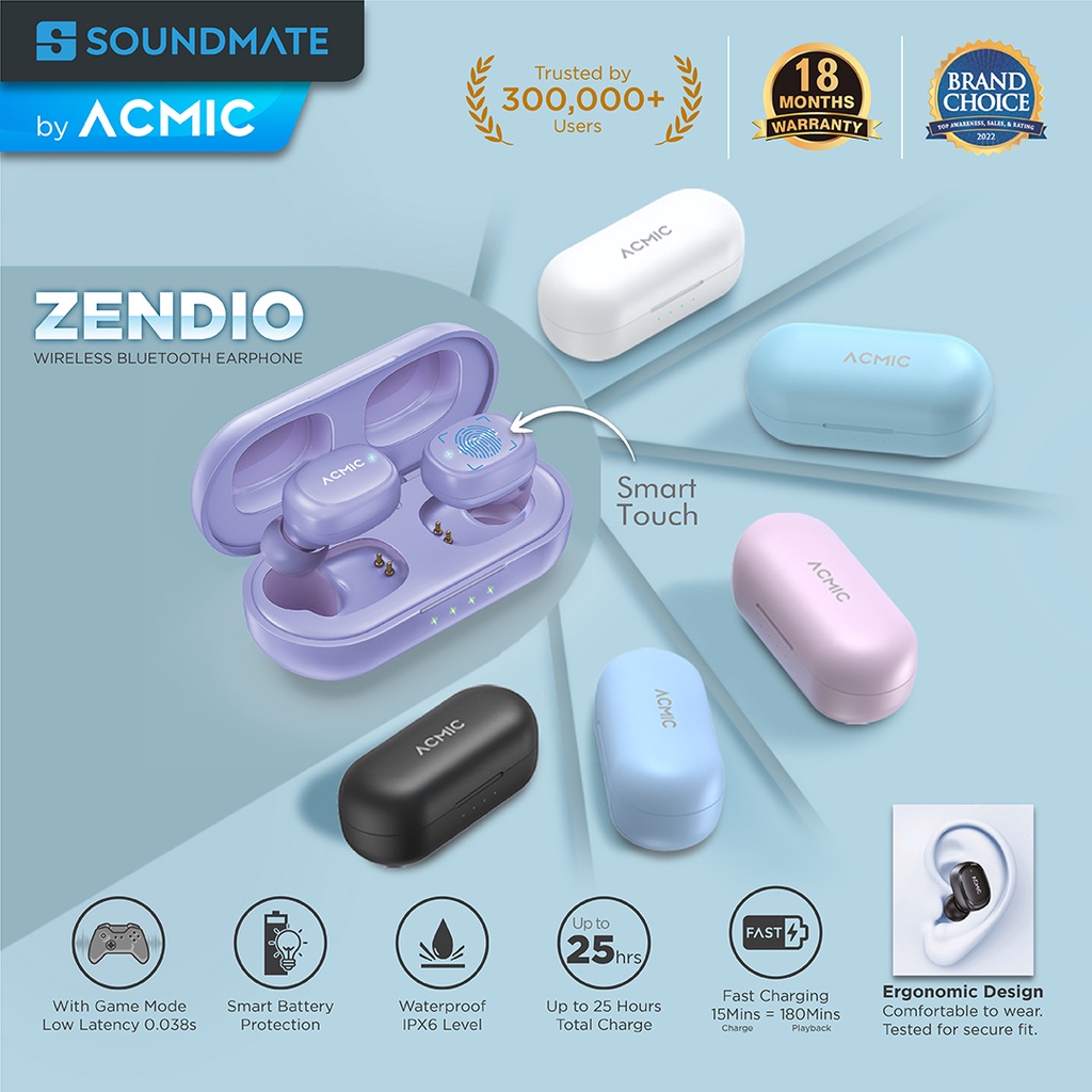 Jual ACMIC ZENDIO MINI TWS Extra Bass Gaming Headset Bluetooth Earphone ...