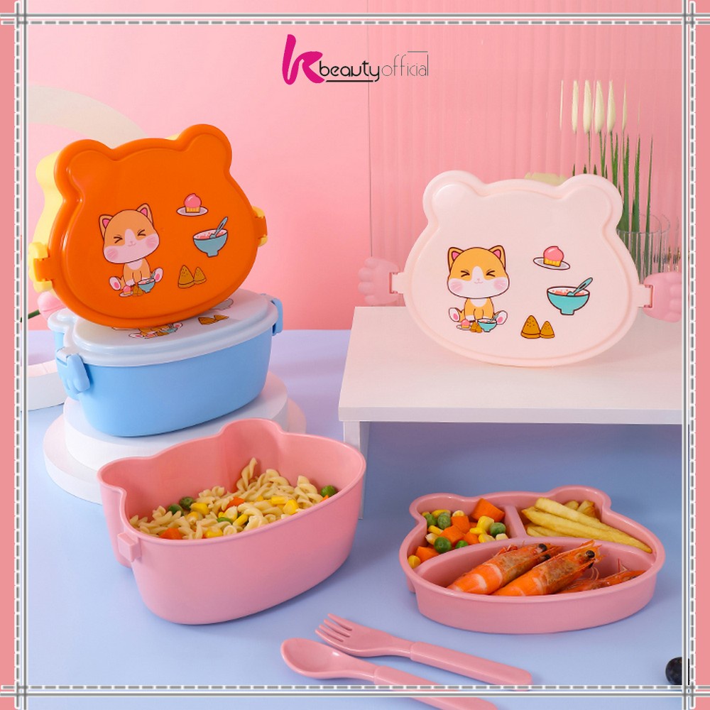 Jual KB-C777 Kotak Bekal Anak Set Sendok Garpu Motif Cartoon Lucu Lunch ...