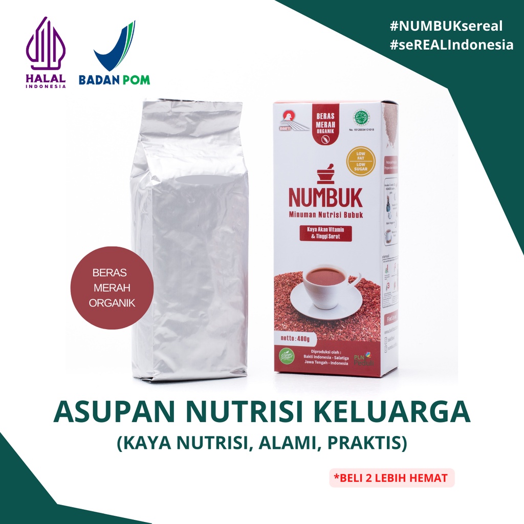 Jual NUMBUK bubuk Beras Merah Organik Minuman Sereal HALAL BPOM 250g ...