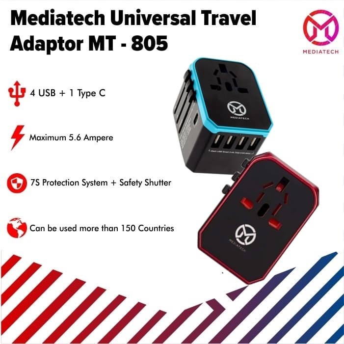 Jual Mediatech Universal Travel Adaptor MT- 805 Free Pouch Exlusive ...