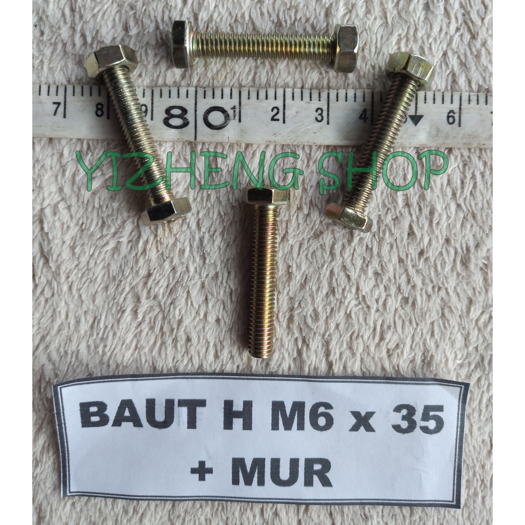 Jual BAUT H M6 x 35 + MUR (1 SET) | Shopee Indonesia