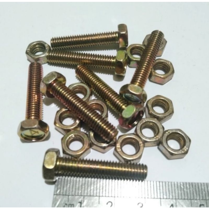 Jual 20 pcs baut + mur kuning hex BMK m6 x 30 mm ( kunci 10 ) | Shopee Indonesia