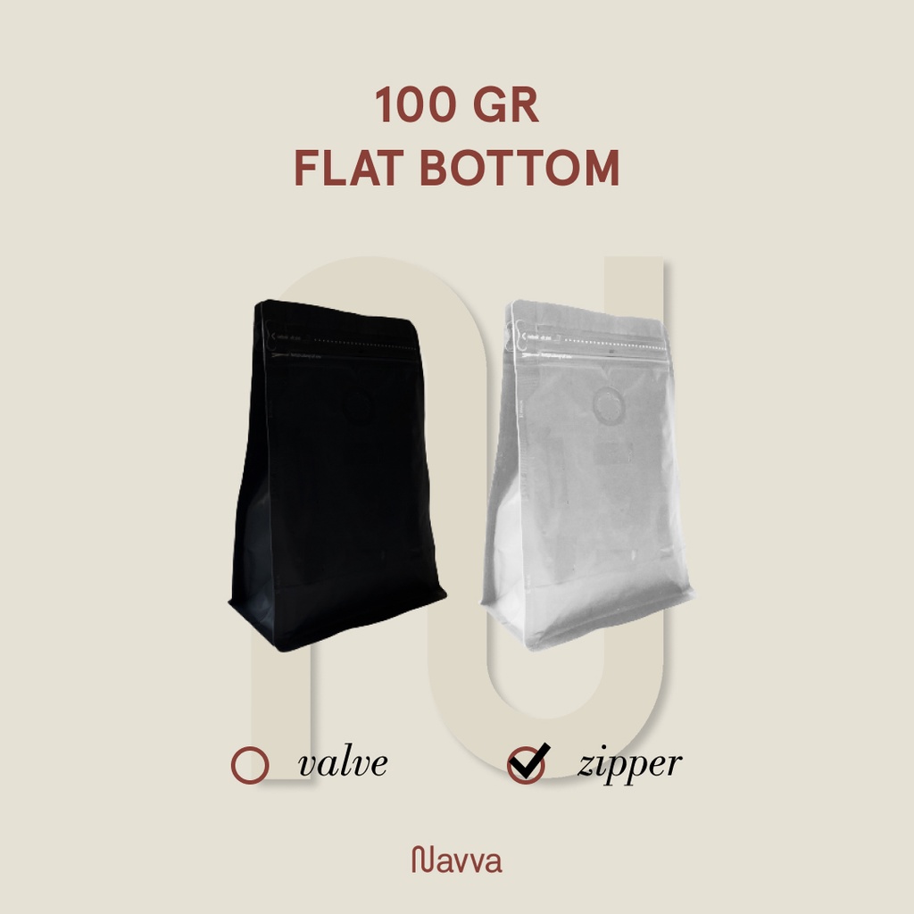 Jual Coffee Packaging / Kemasan Flat Bottom Kopi Bubuk 100 gram Hitam ...