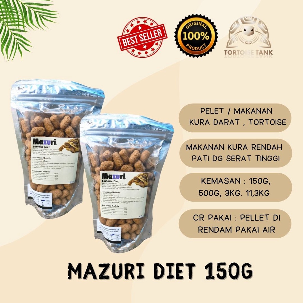 Jual MAZURI TORTOISE DIET 150 GRAM - pelet kura darat sulcata aldabra ...
