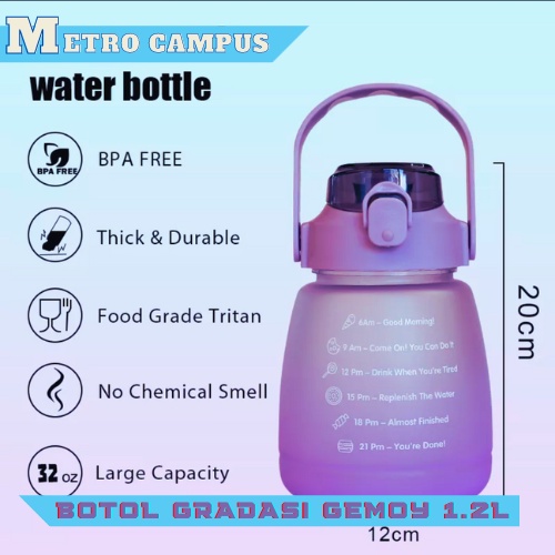 Jual METRO CAMPUS Botol Gemoy Bulat Pelangi Gendut 1200ml Gradasi ...