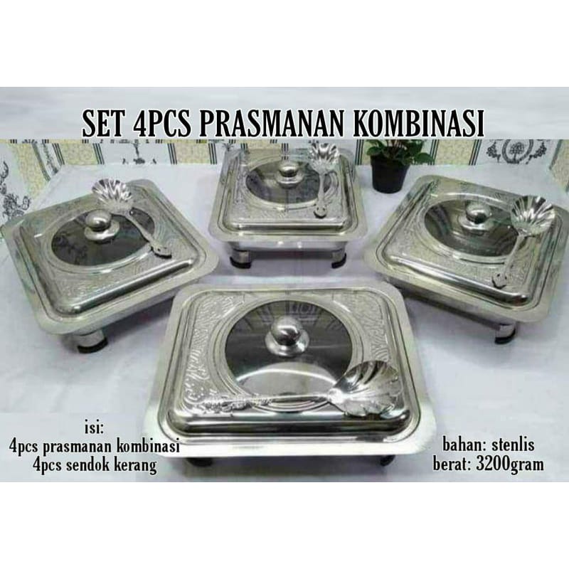 Jual Prasmanan Semi Kaca Set 4pcs (Prasmanan Stainless Tutup Kombinasi ...