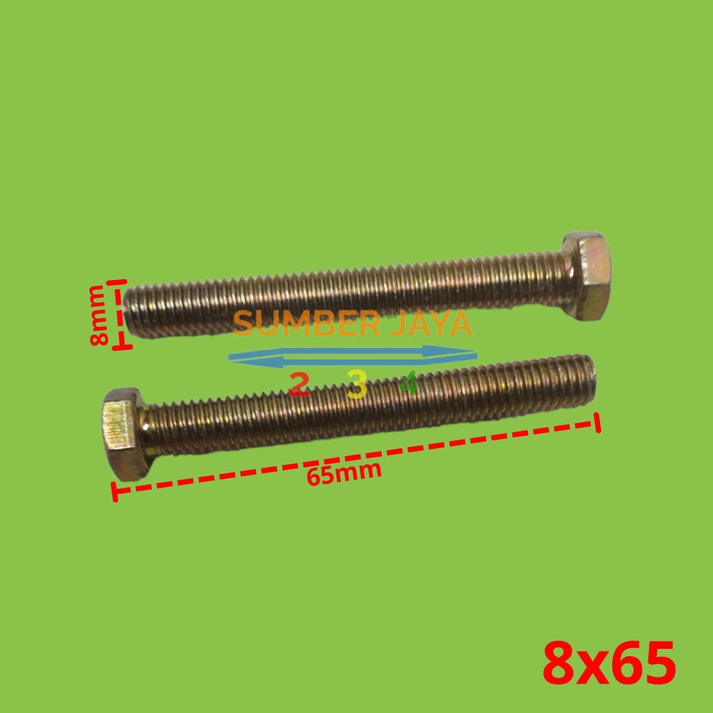 Jual BAUT MUR 8 X 65 KUNING BMK PER 10 PCS | Shopee Indonesia