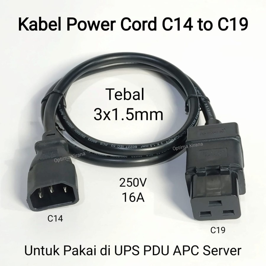 Jual Kabel C14 to C19 Power Cord CPU ATS UPS RT PDU APC Server 3x1.5mm ...