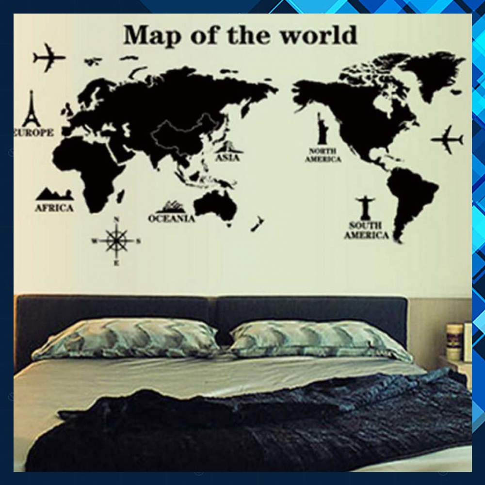 Jual Stiker Wallpaper Dinding World Map Decoration -DR182 | Shopee ...