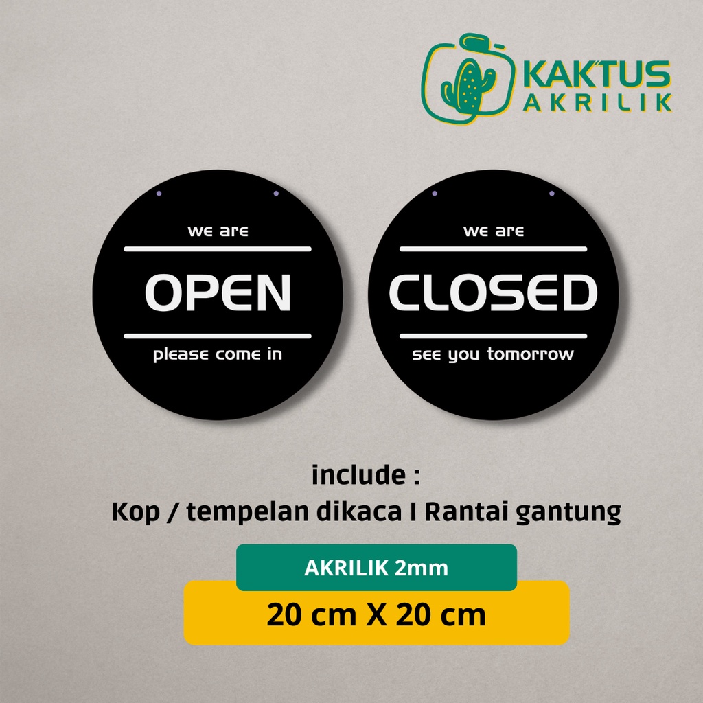 Jual AKRILIK OPEN CLOSED SIGN BOARD 20cm x 20cm I HITAM | Shopee Indonesia